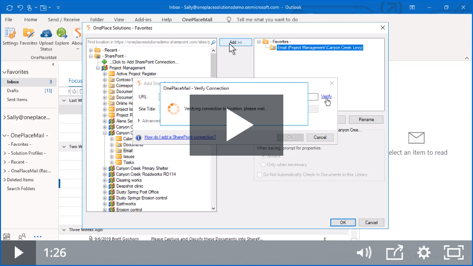 Get Started Connecting Outlook to SharePoint Using OnePlaceMail Get Started Connecting Outlook to SharePoint Using OnePlaceMail