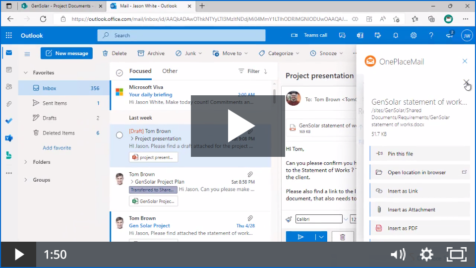 Insert from SharePoint, Microsoft Teams or OneDrive